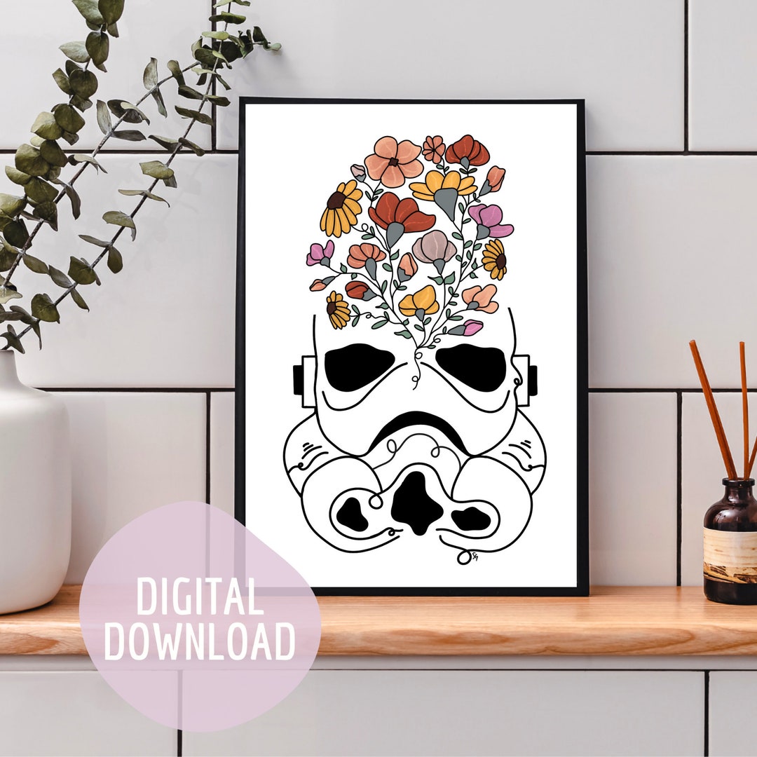 Minimalist Floral Stormtrooper Line Art Digital Print Nerdy Home Wall ...