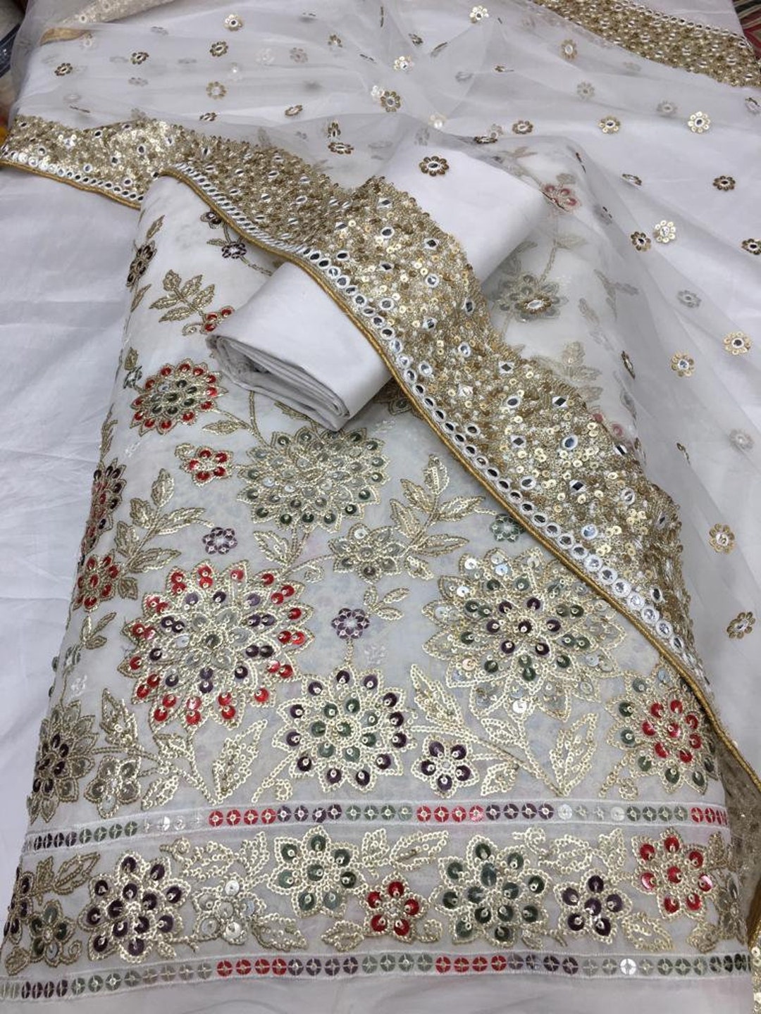 Georgette Sequence Embroidery Work Suits Dress Material With Net ...