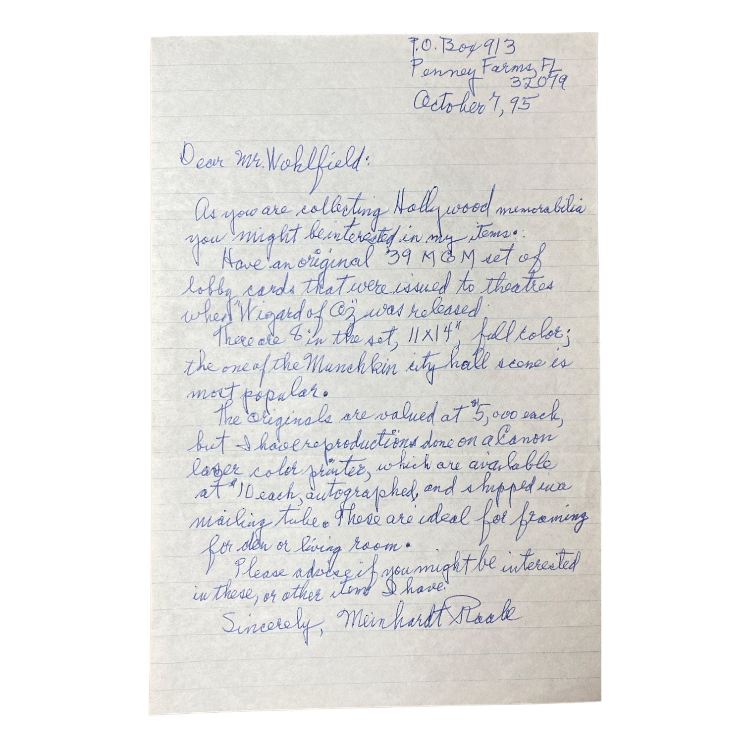 MEINHARDT RAABE d. 2010 Wizard of Oz Munchkin/coroner Autograph Signed ...