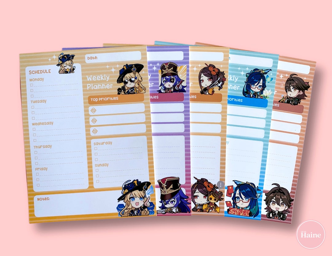 Genshin Impact Weekly Planner Notepads - Navia Chevreuse Chiori Gaming ...