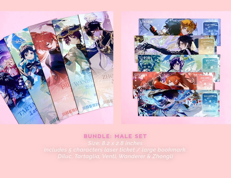 Bundle of Genshin Impact Bookmark / Laser Ticket in 8.2 X 2.8 Inches - Etsy