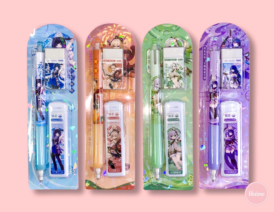 Genshin Impact Mechanical Pencil Set With Eraser & Led Refill Yelan ...