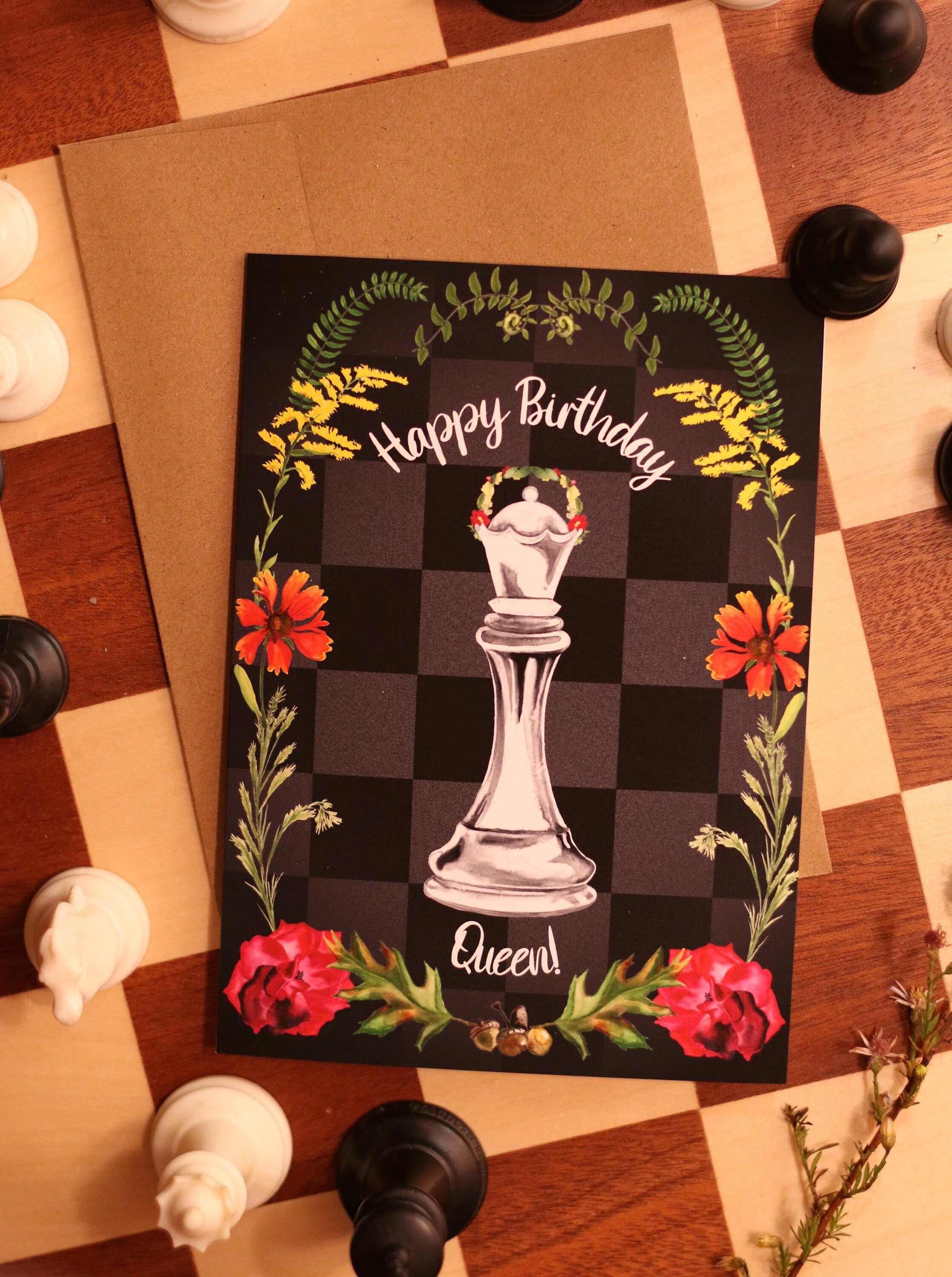 Chess Themed Birthday Greeting Card Queen Chess Piece - Etsy