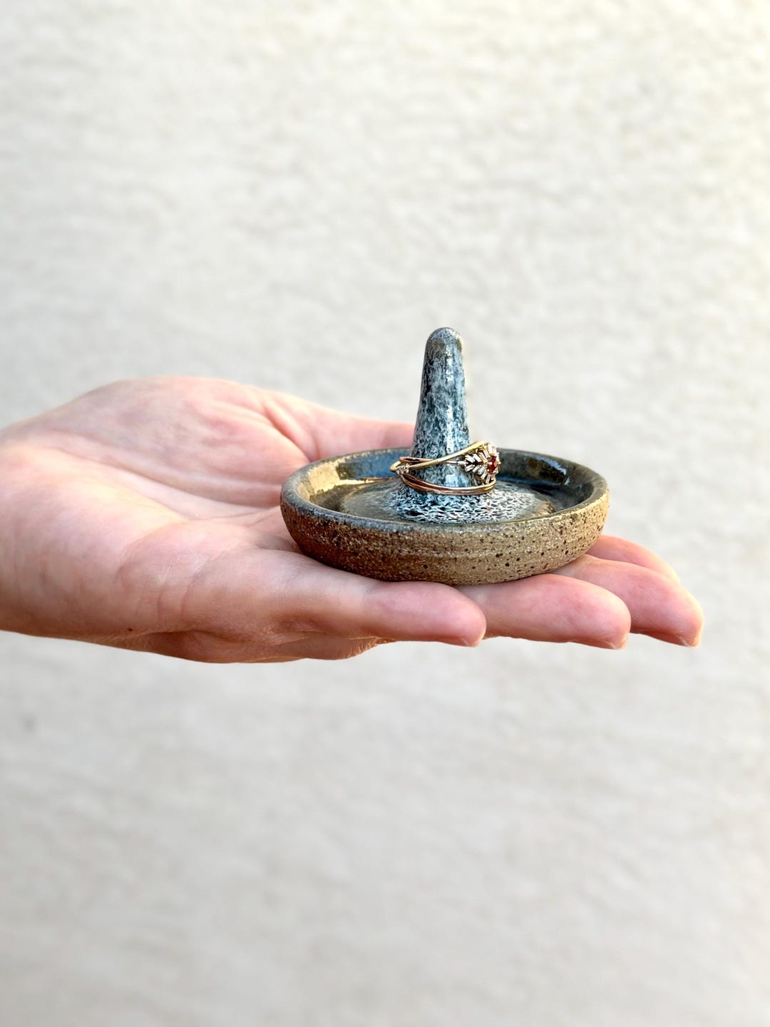 Handmade Stoneware Ring Dish - Blue and White Glaze - Etsy