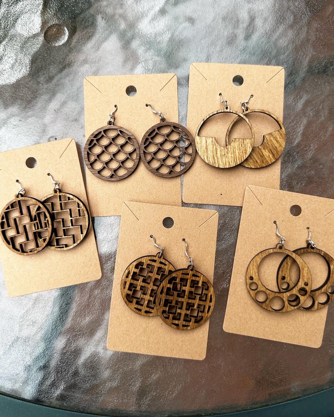 Circle Shape Earrings, Geometric Shape Earrings, Wood, Round Earrings ...