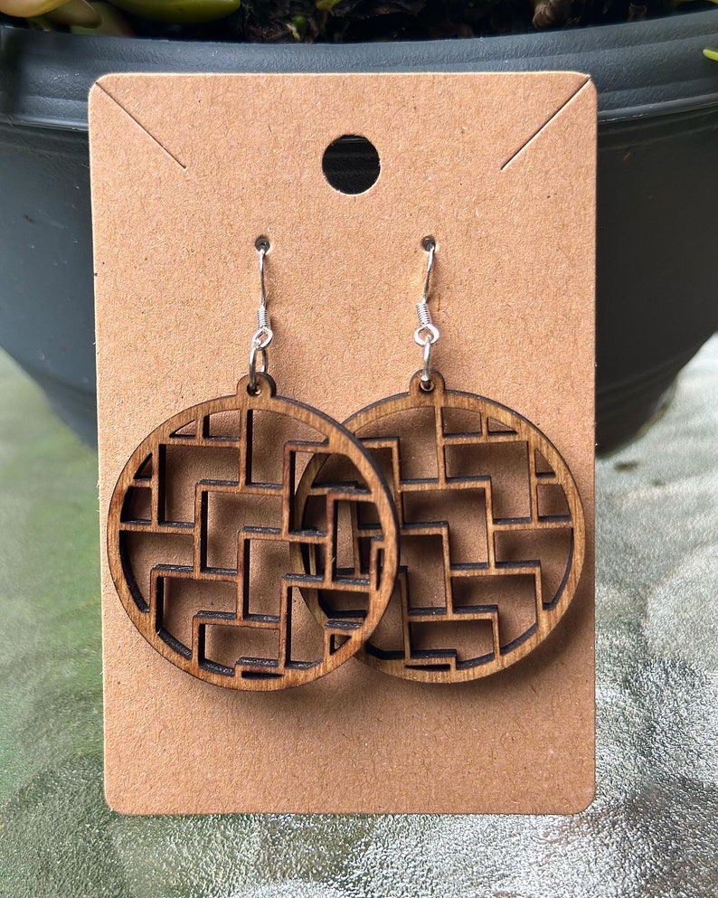 Circle Shape Earrings, Geometric Shape Earrings, Wood, Round Earrings ...
