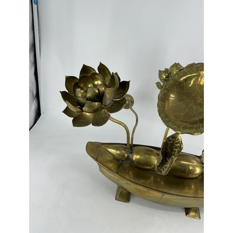 Brass Flower Sculpture Lotus Flowers Ship Sculpture Art MCM Regency ...