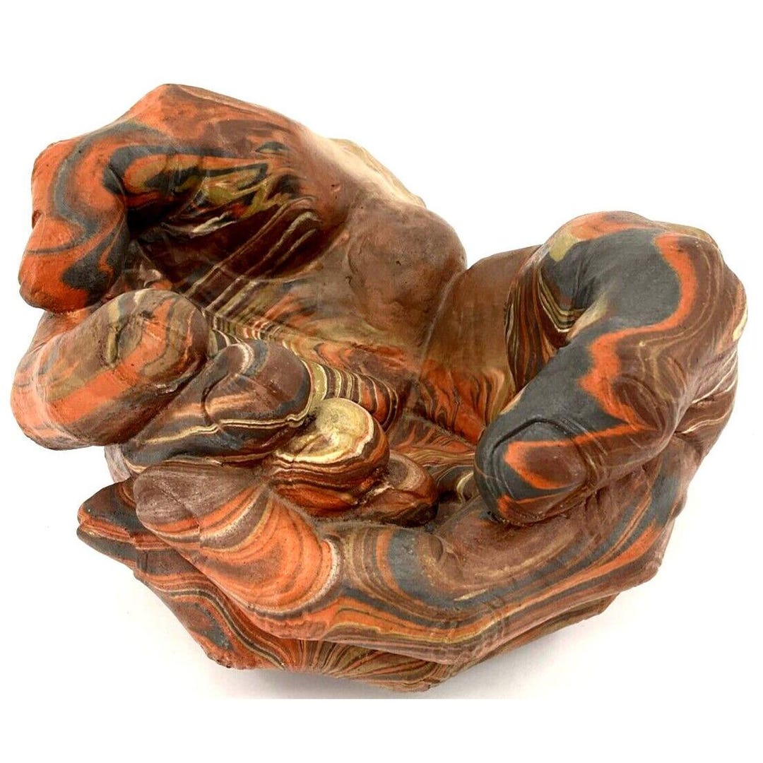 Vintage Kicking Bird Pottery Folded Hands BOWL ASHTRAY TRINKET Candy ...