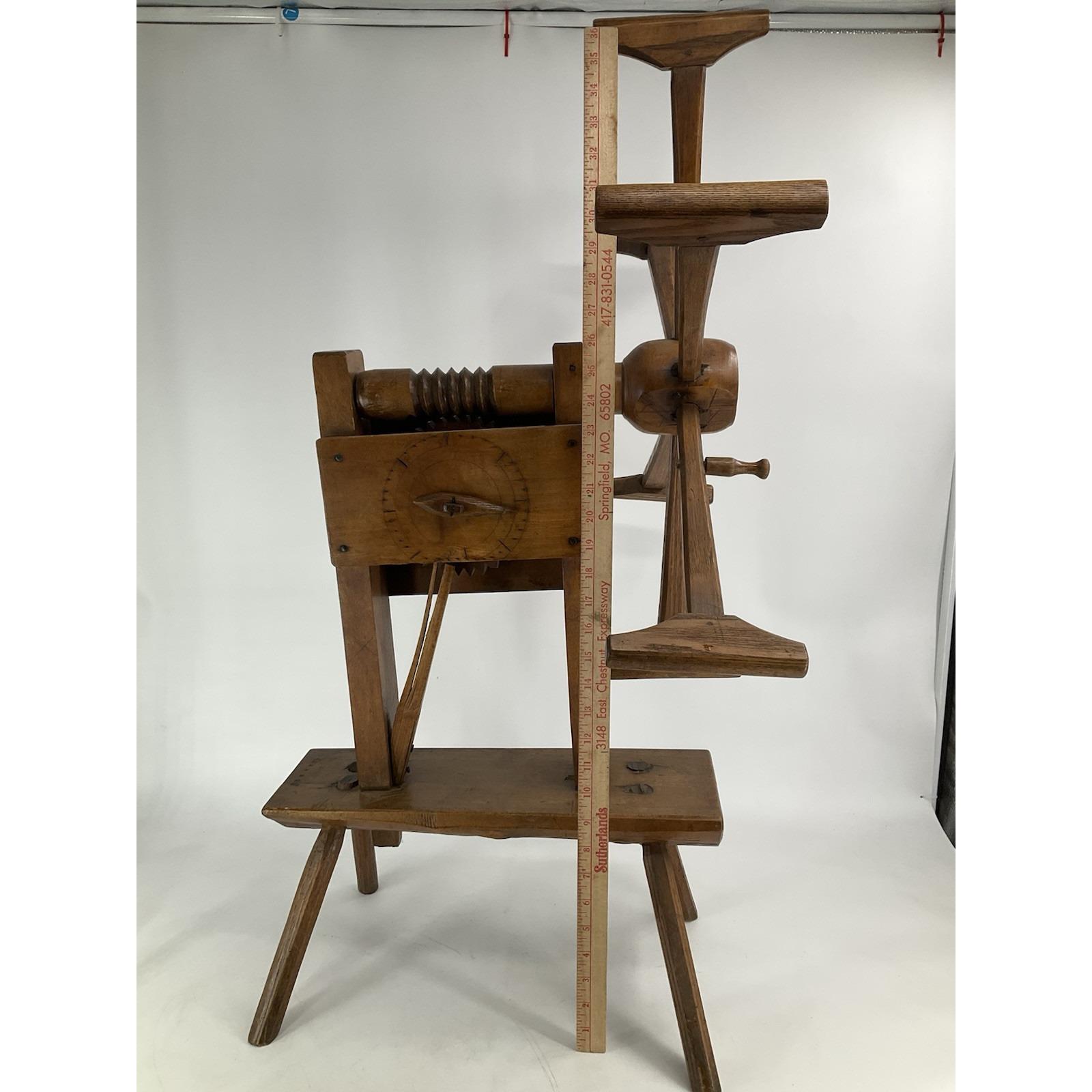 Vintage Antique Primitive Yarn Wheel Winder Wood Spinner's Weasel Clock ...