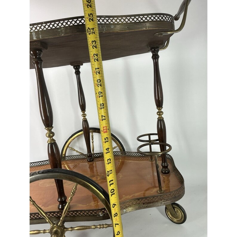 MCM Italian Marquetry Bar Cart Brass & Wood Tea Trolley Hollywood ...