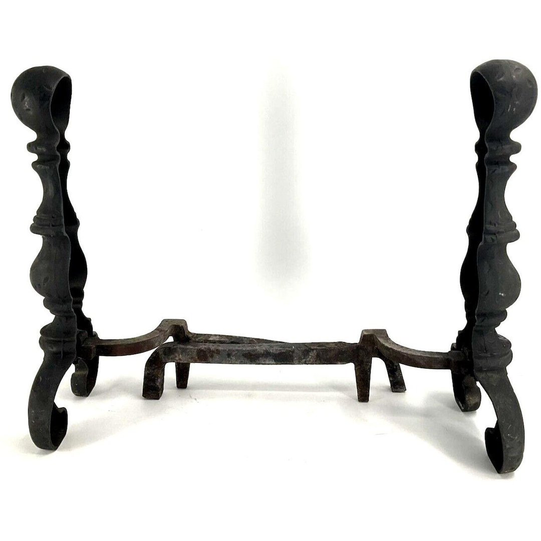 Antique MCM Cast Iron Cannonball Fireplace Andirons Firedogs Metal ...