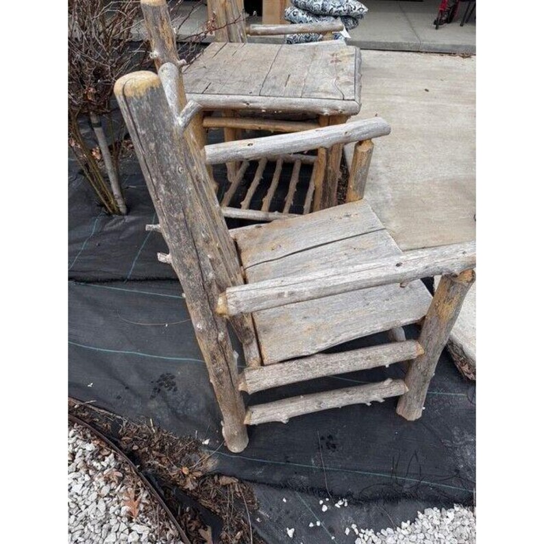 Rustic Log Style Pine Patio Outdoor Table Chairs Furniture Vintage ...