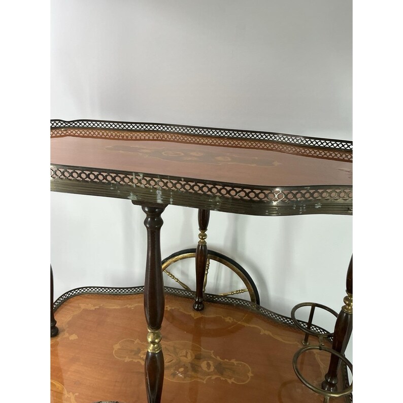 MCM Italian Marquetry Bar Cart Brass & Wood Tea Trolley Hollywood ...
