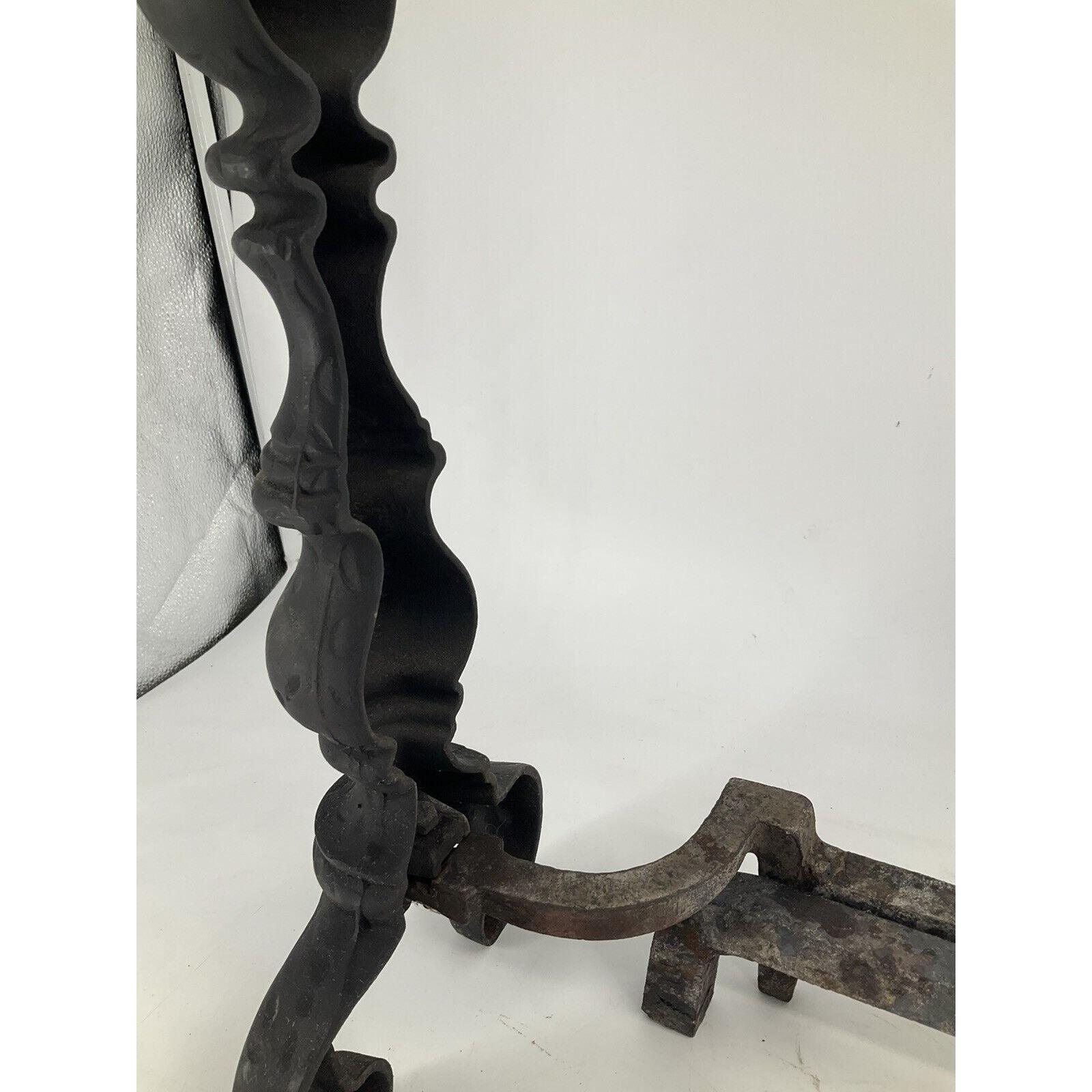 Antique MCM Cast Iron Cannonball Fireplace Andirons Firedogs Metal ...