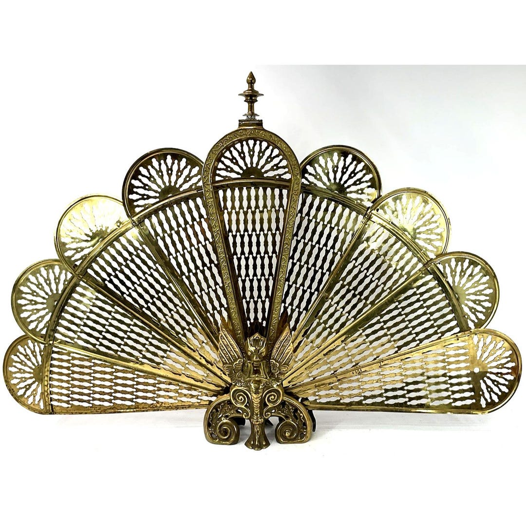 Vtg Brass Art Deco Gargoyle Griffin Ornate Folding Fireplace Screen ...