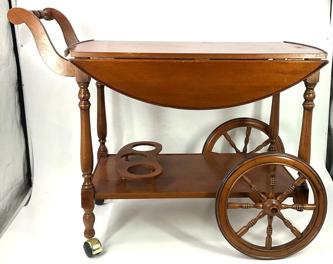 Italian Drop Leaf Tea Cart Bar Trolley MCM Solid Wood Serving Cart 34 X ...