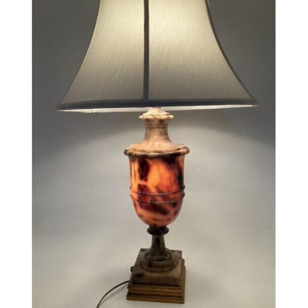Midcentury Marble Alabaster Translucent Table Lamp 3 Bulbs Pull Chain ...