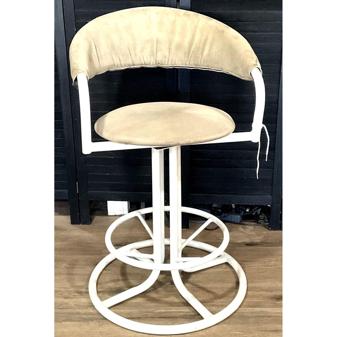 Vintage Metal Bar Stool 24" Counter Height Cloth Seat Cream Tubular ...