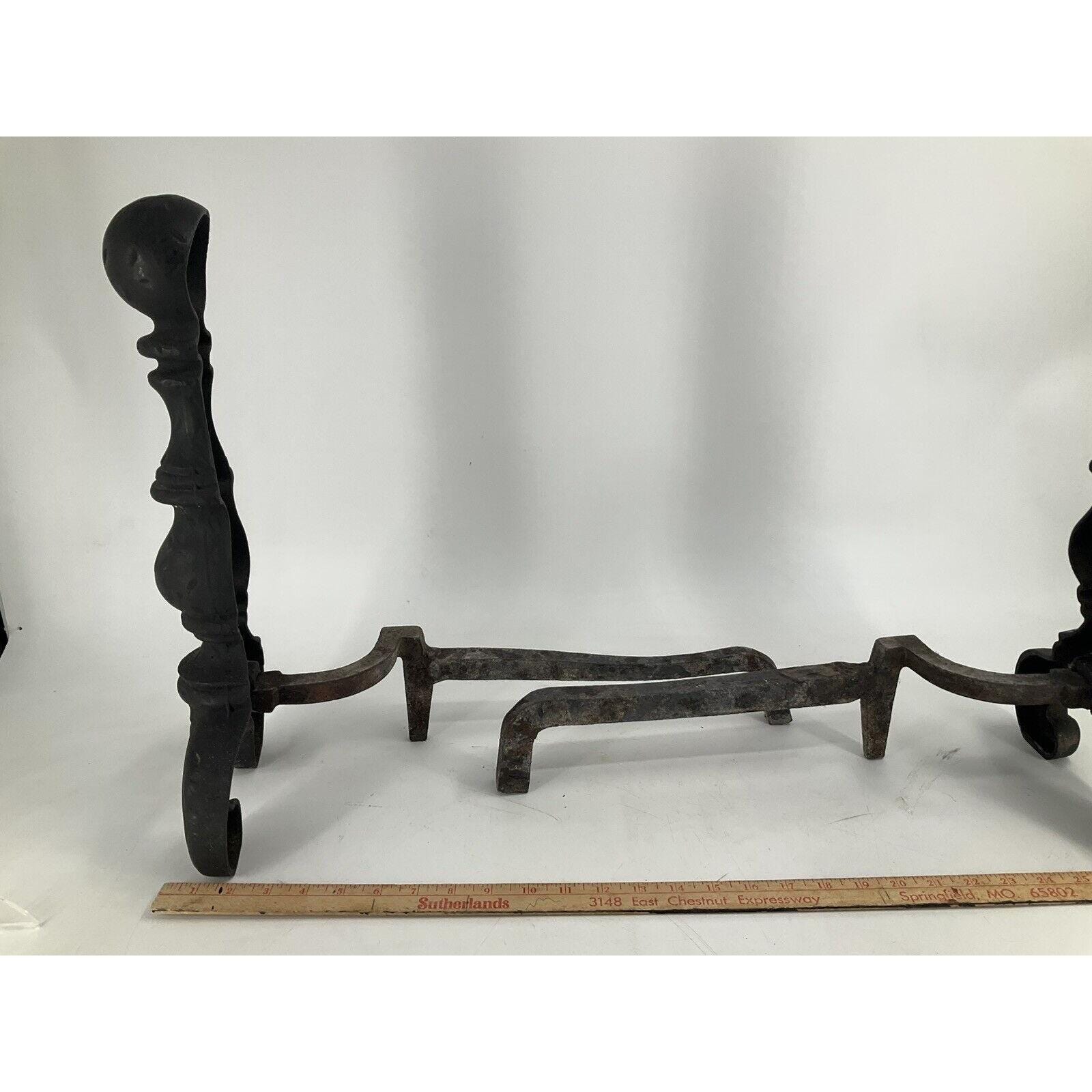 Antique MCM Cast Iron Cannonball Fireplace Andirons Firedogs Metal ...