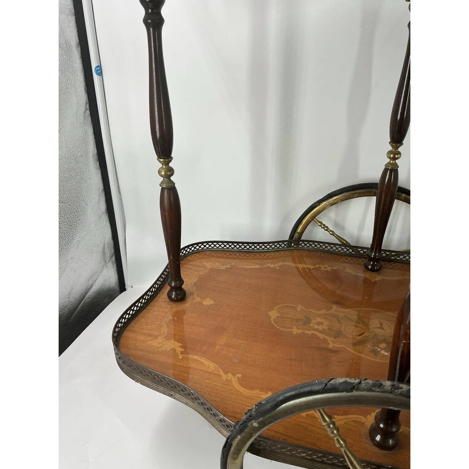 MCM Italian Marquetry Bar Cart Brass & Wood Tea Trolley Hollywood ...