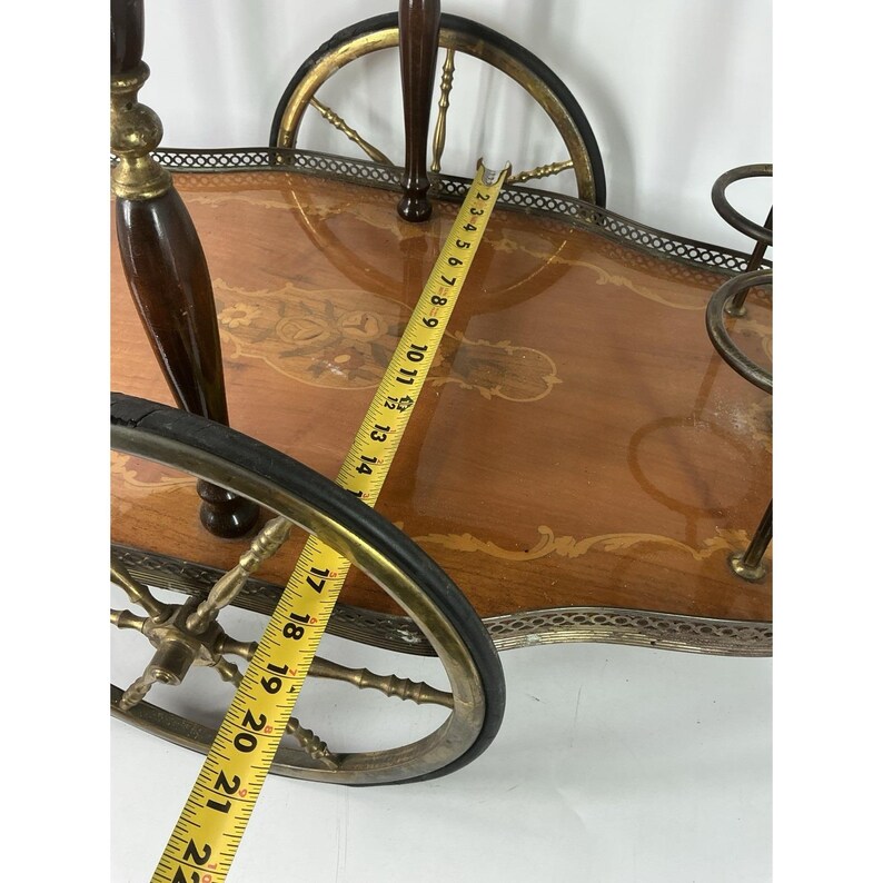 MCM Italian Marquetry Bar Cart Brass & Wood Tea Trolley Hollywood ...