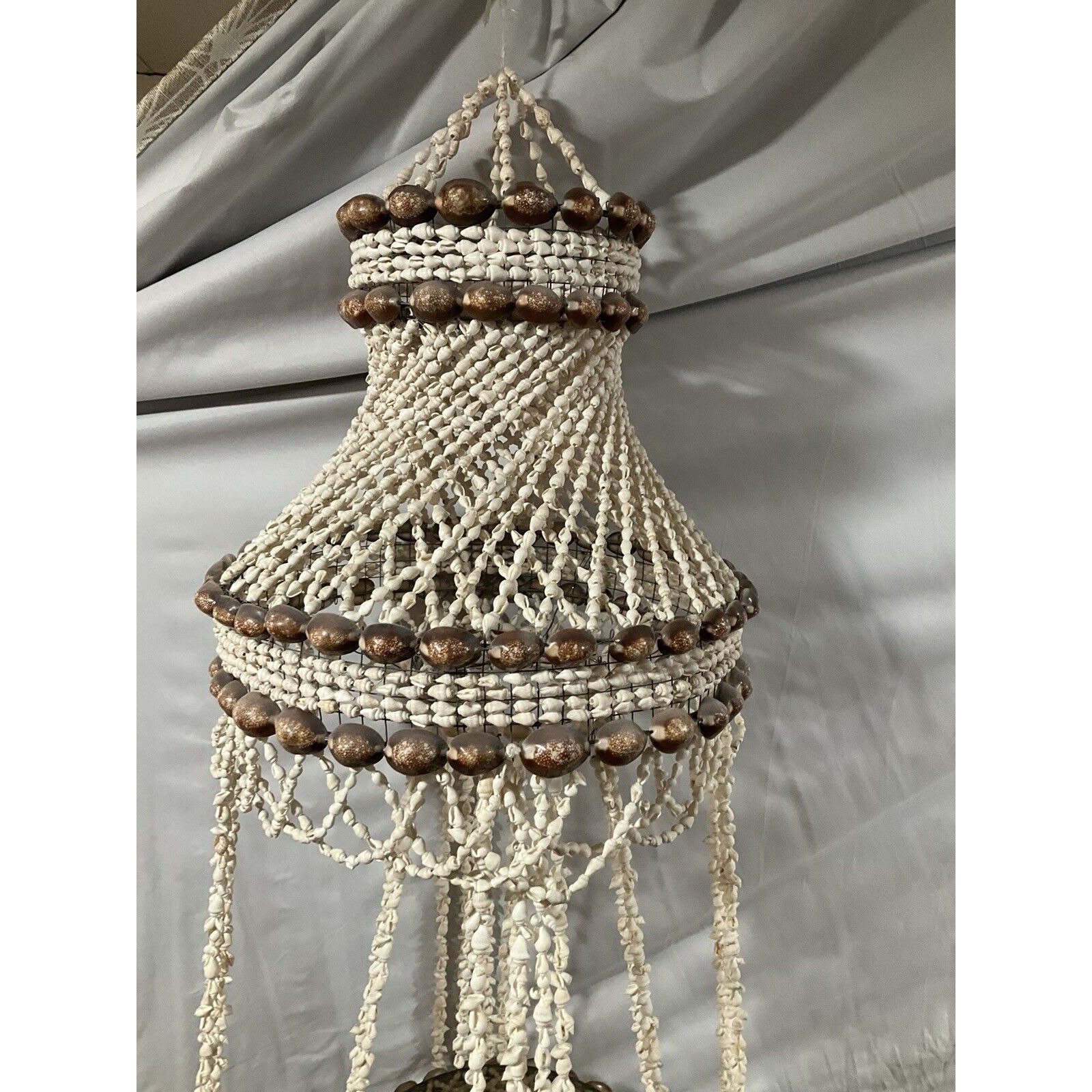 VTG Hanging Sea Shell Cowrie Planter Plant Hanger Chandelier 65” BOHO 2 ...