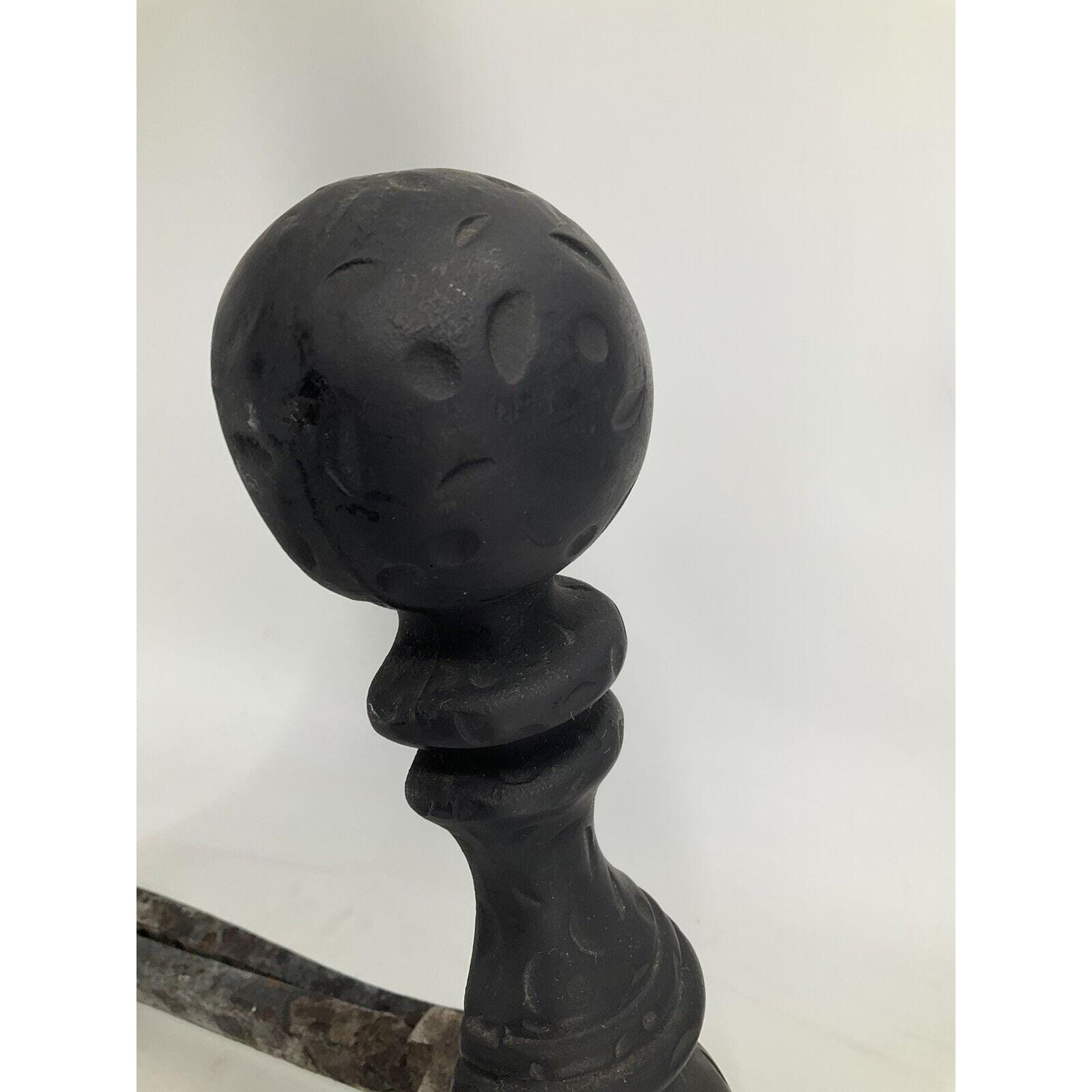 Antique MCM Cast Iron Cannonball Fireplace Andirons Firedogs Metal ...