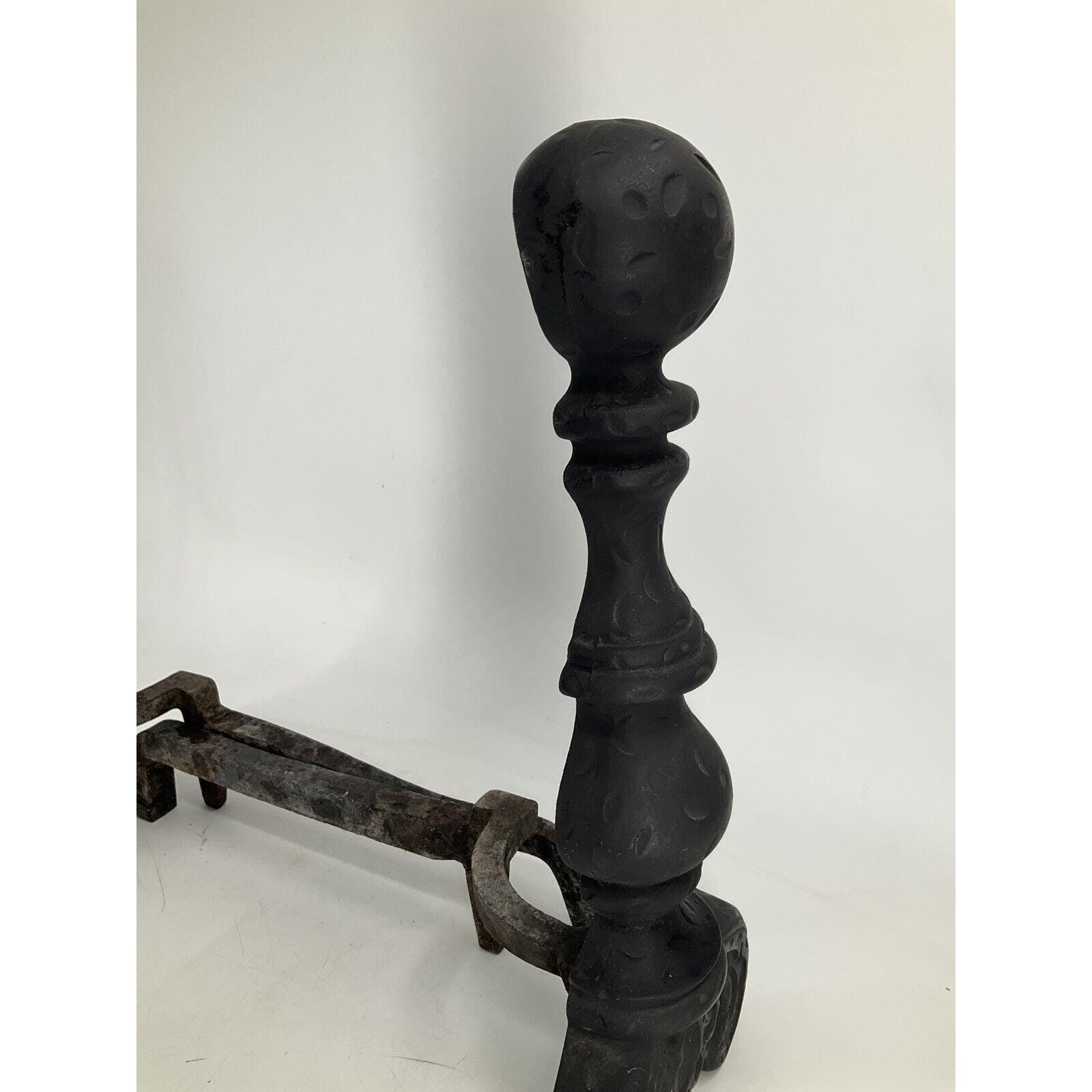 Antique MCM Cast Iron Cannonball Fireplace Andirons Firedogs Metal ...