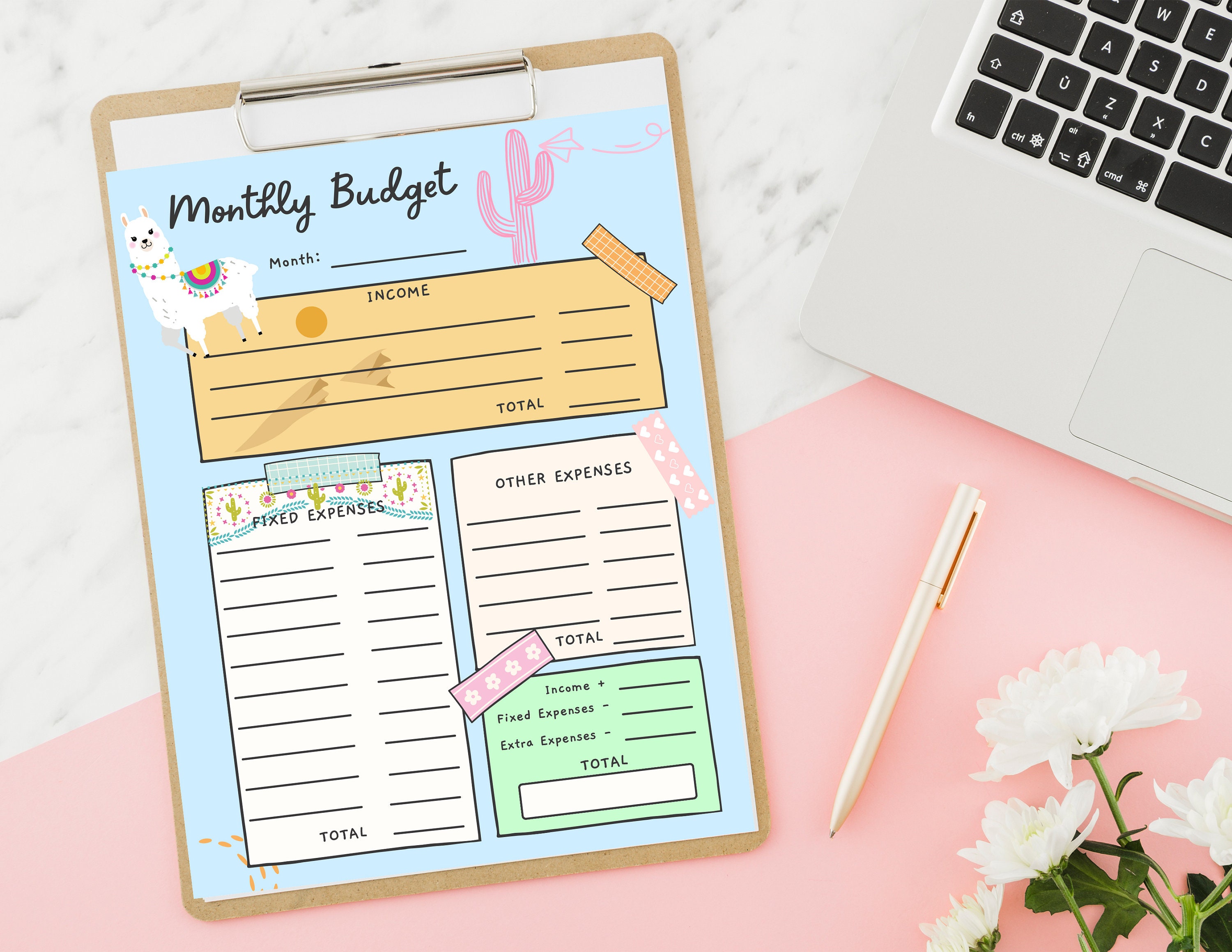 Cute Monthly Budget Planner Printable, Llama Theme Printable Planner, 4 ...
