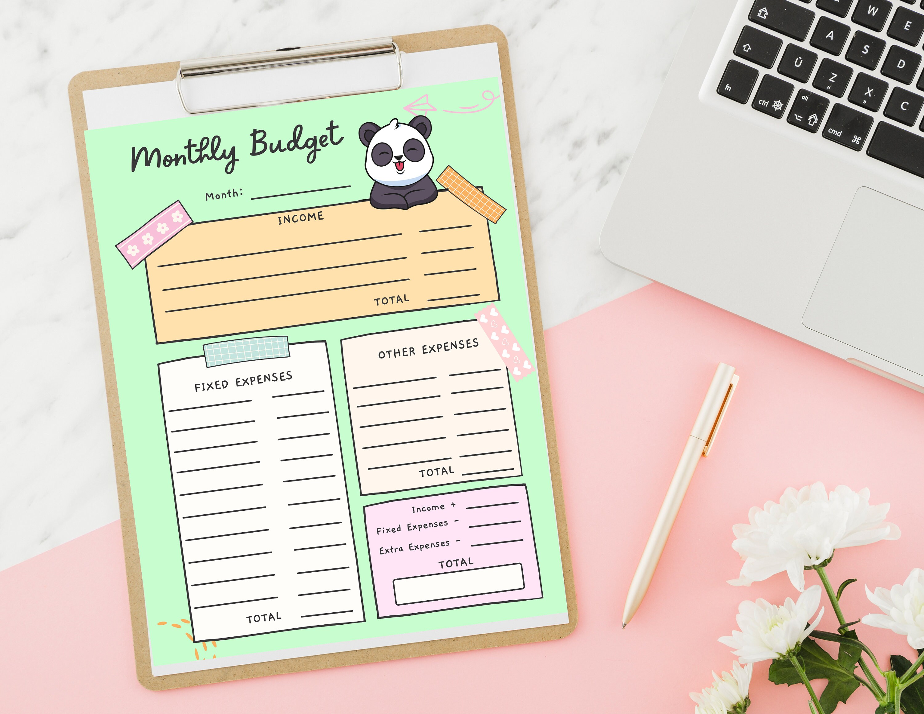 Cute Monthly Budget Planner Printable, Panda Theme Printable Planner, 4 ...