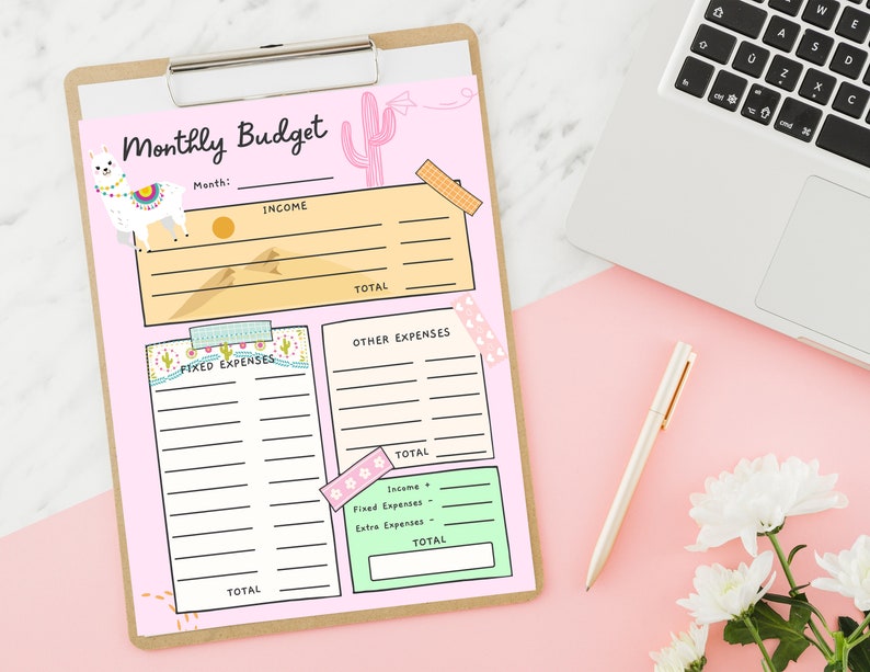 Cute Monthly Budget Planner Printable Llama Theme Printable - Etsy