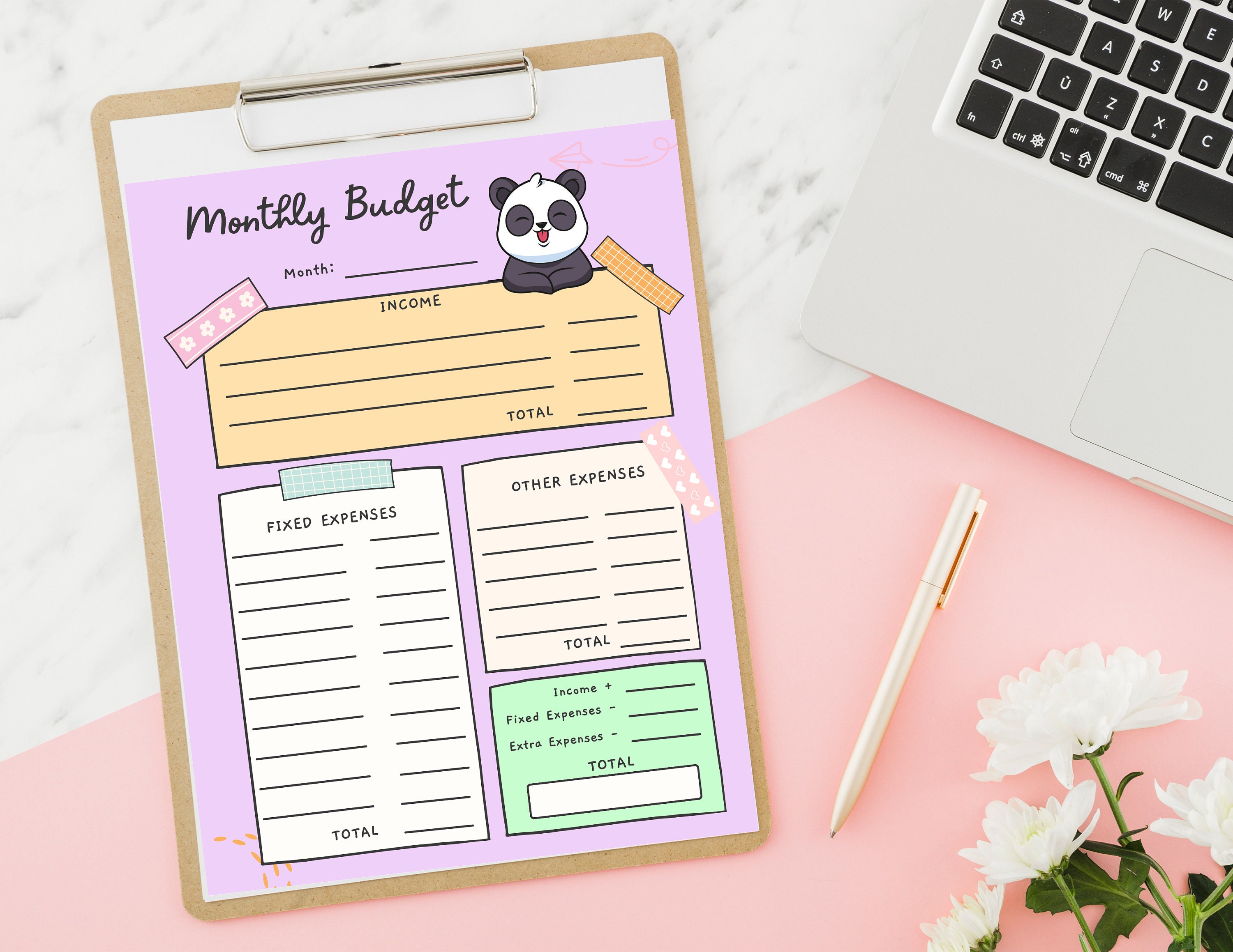 Cute Monthly Budget Planner Printable, Panda Theme Printable Planner, 4 ...