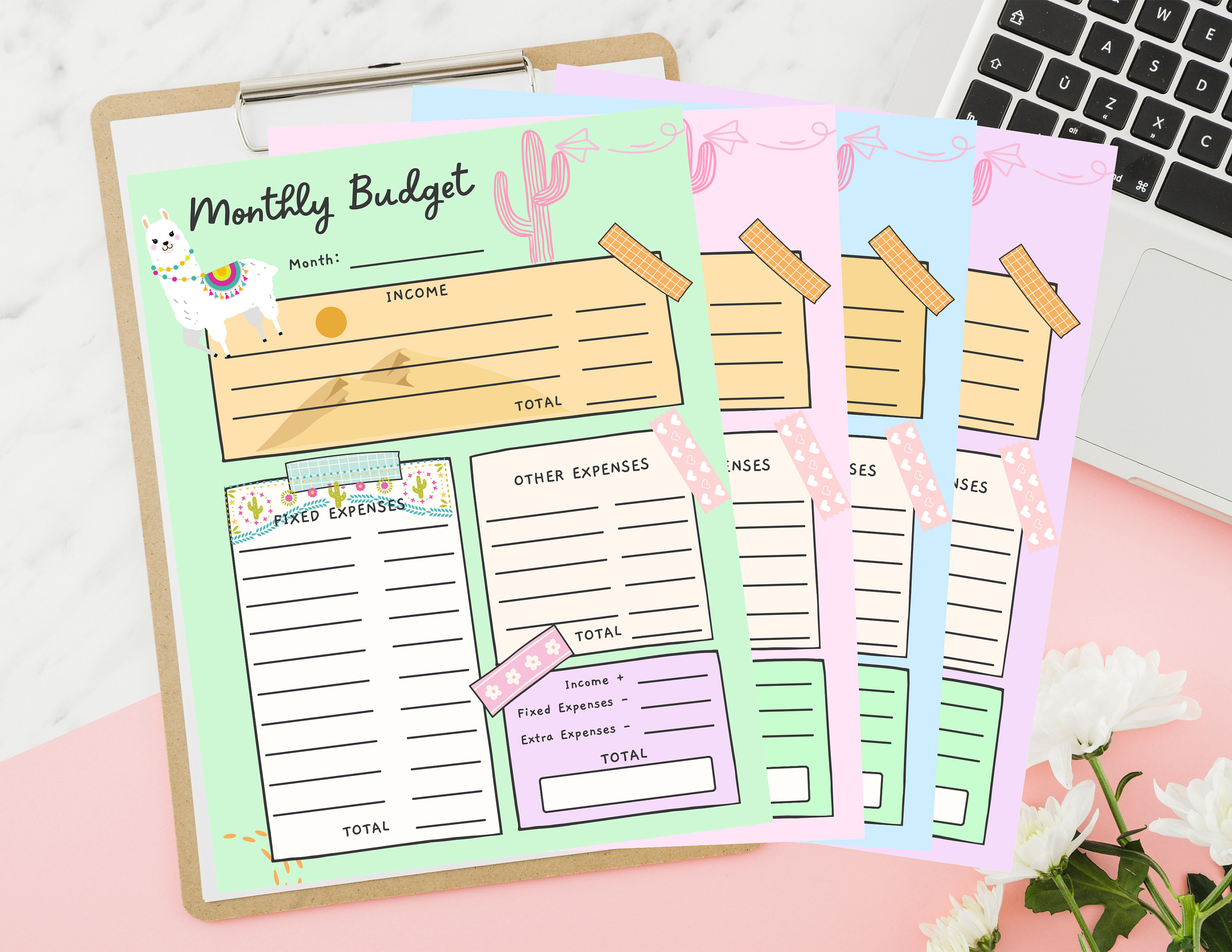 Cute Monthly Budget Planner Printable, Llama Theme Printable Planner, 4 ...