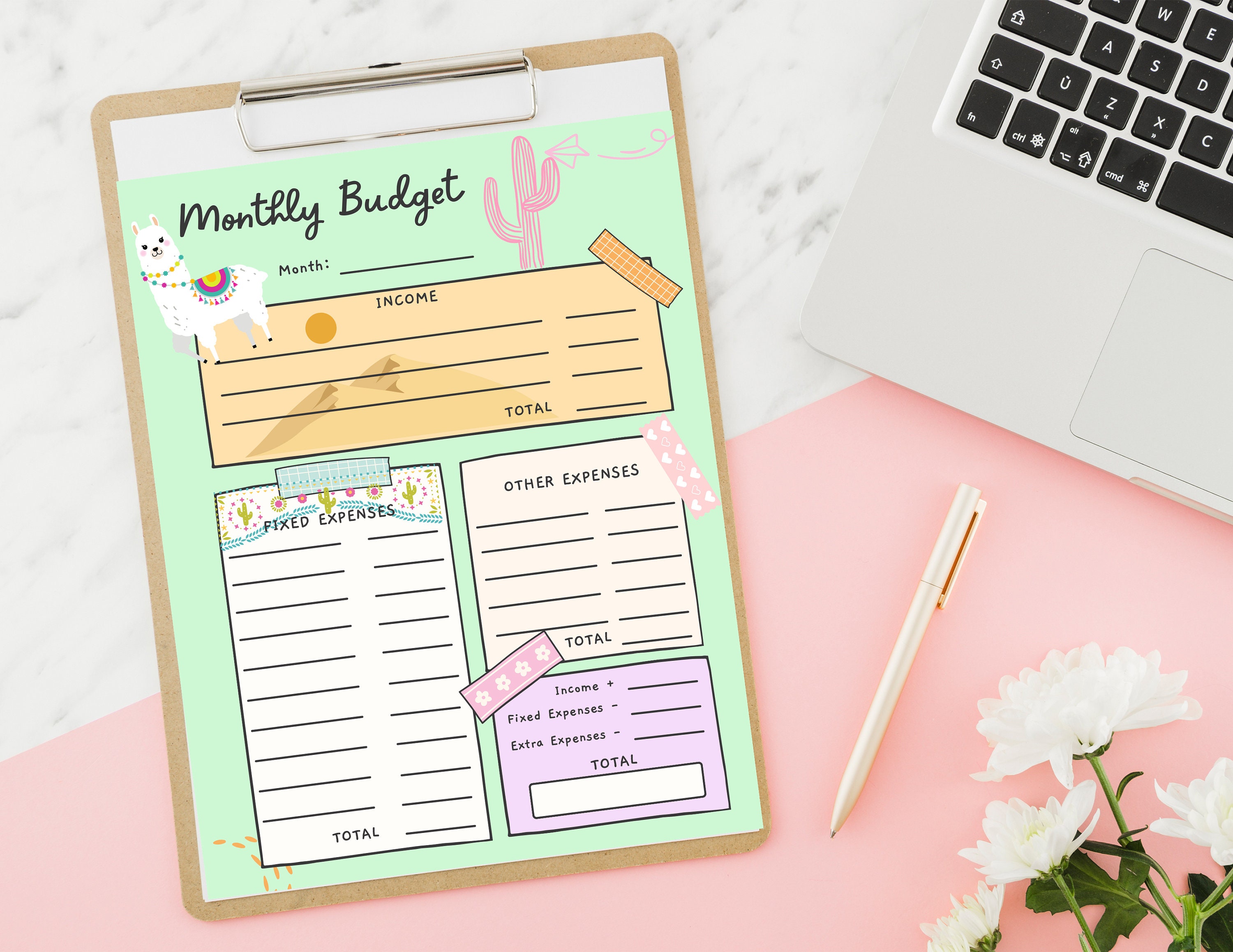 Cute Monthly Budget Planner Printable, Llama Theme Printable Planner, 4 ...