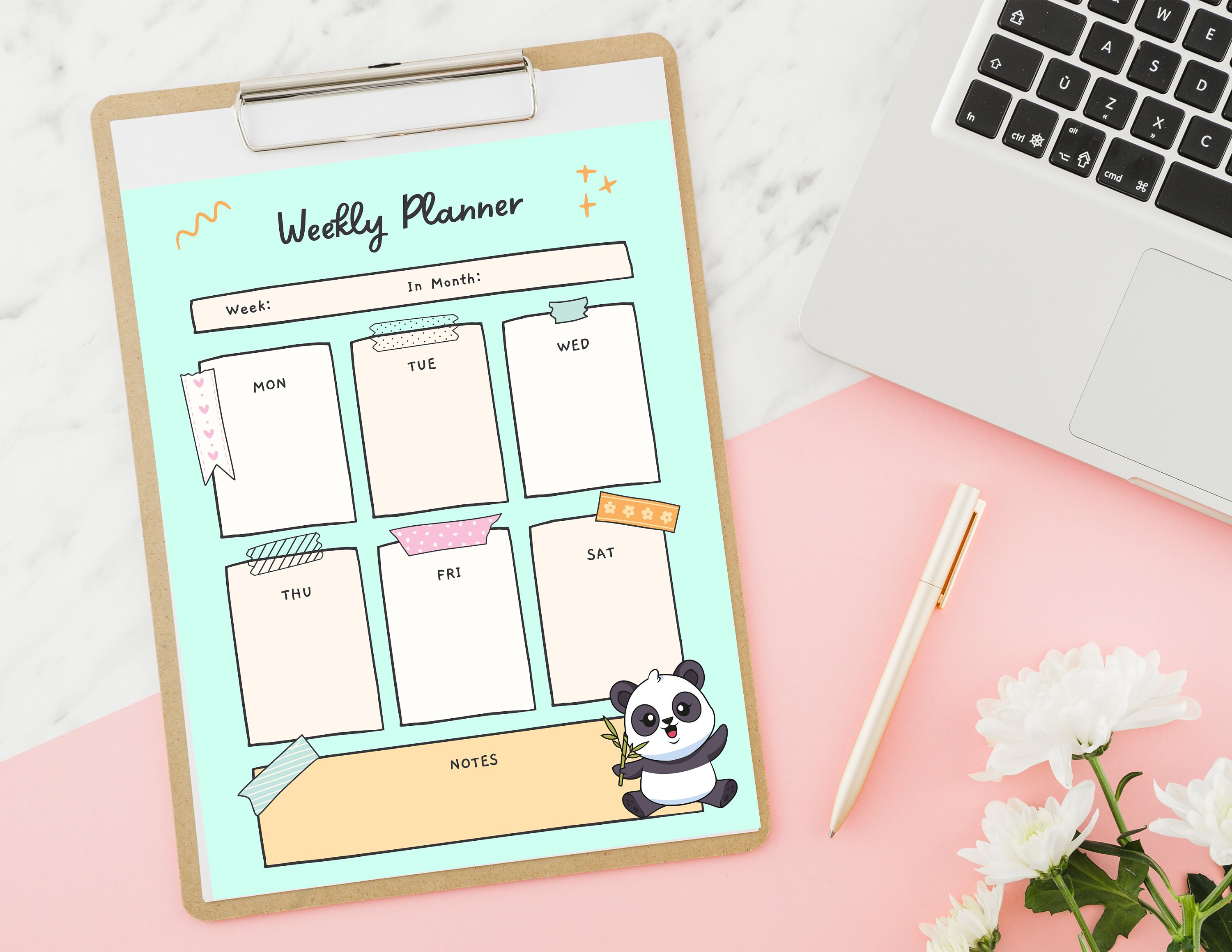 Cute Weekly Planner Printable, Panda Theme Printable Planner, 4 Colors ...