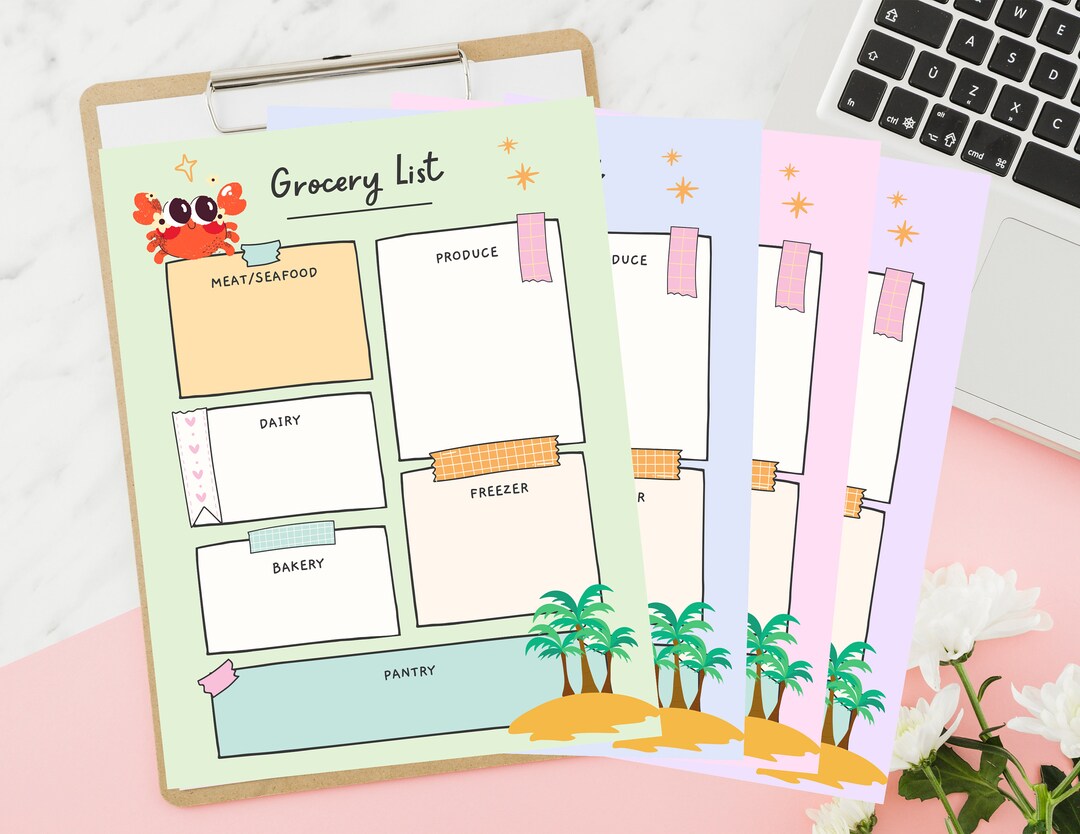 Cute Grocery List Planner Printable, Ocean Themed Printable Planner, 4 ...