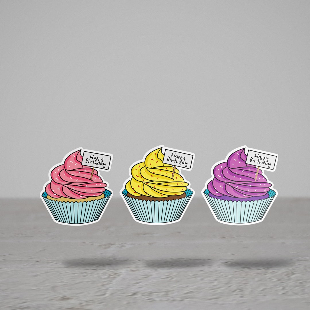 Birthday Cupcake Stickers, Happy Birthday Sticker, Stickers for ...