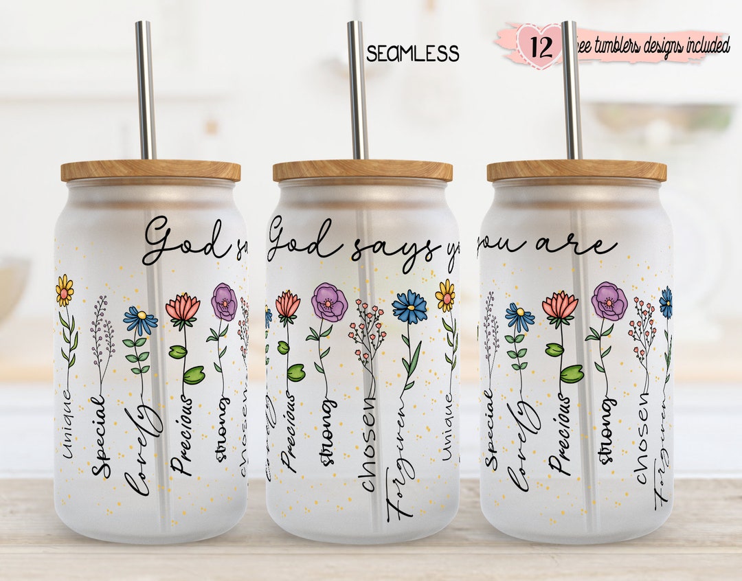 Christian Inspirational 16oz Glass Can Wrap: Floral Design (digital ...