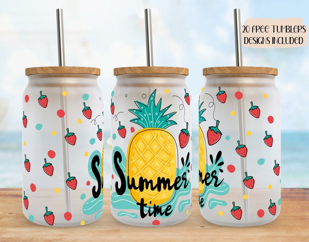 Summer 16oz Wrap Design, 16oz Glass Can Wrap, Pineapple 16oz Design ...