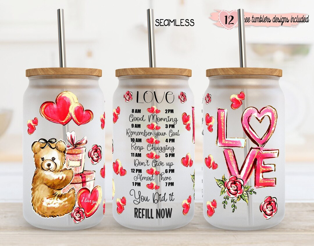 Love 16oz Wrap, 16oz Can Tumbler Design, Cute Love Bear Design 16oz ...