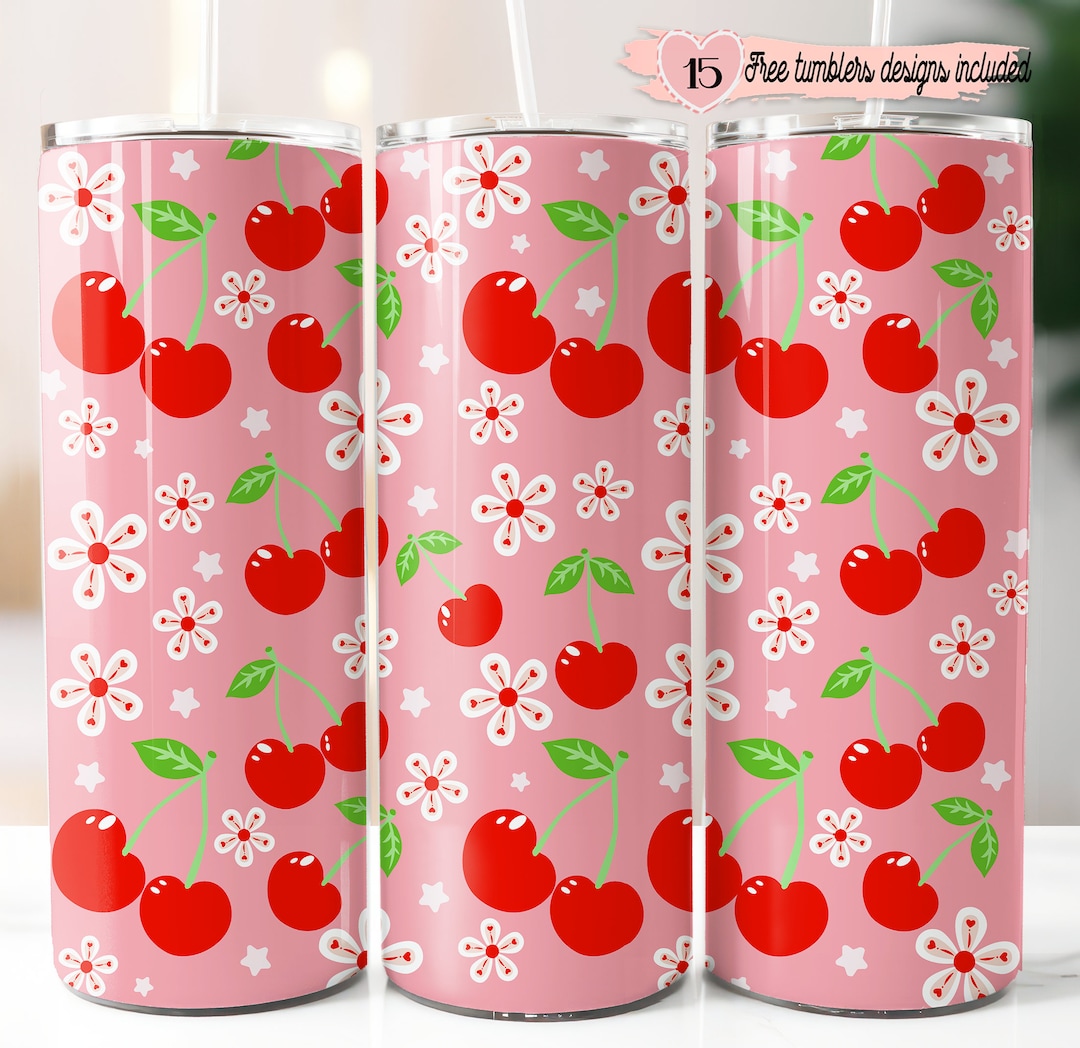 Cherry 20oz Wrap Design, Cherry Fruit Digital Design, Sublimation 20oz ...