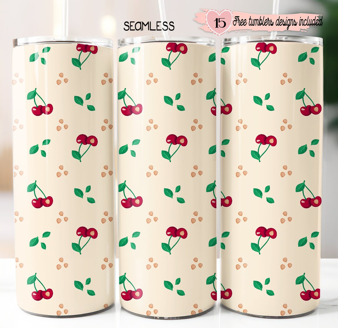 Cherry 20oz Wrap Design, Cherry Fruit Digital Design, Sublimation 20oz ...
