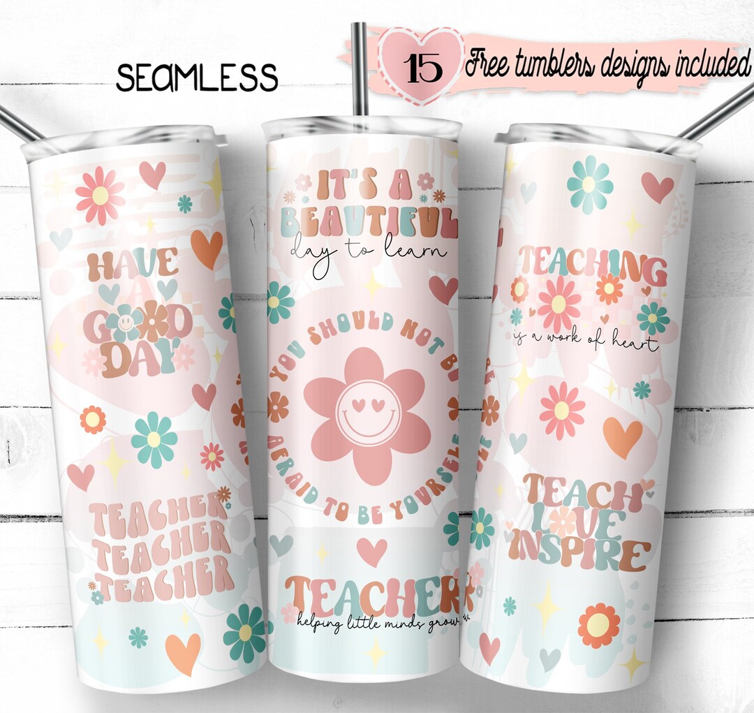 Teacher Digital 20oz Wrap, Digital Tumbler Design, Retro Teacher Wrap ...