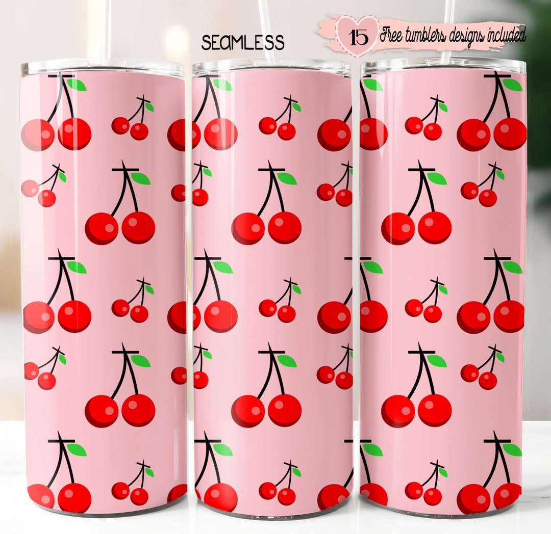 Cherry 20oz Wrap Design, Cherry Fruit Digital Design, Sublimation 20oz ...