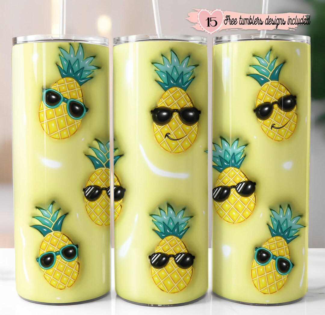3D Inflated Pineapple 20oz Wrap, Digital Sublimation Design, 20oz ...