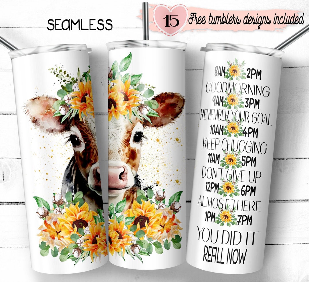 Cow Digital 20oz Wrap Design, Digital Sublimation Design, Cow Sunflower ...