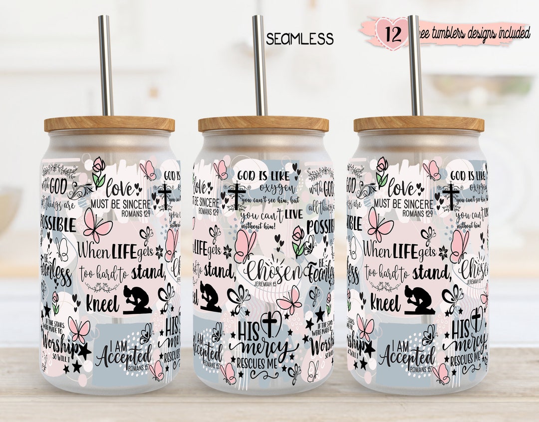 Christian 16oz Glass Can Wrap: Inspirational Bible Quotes (digital ...
