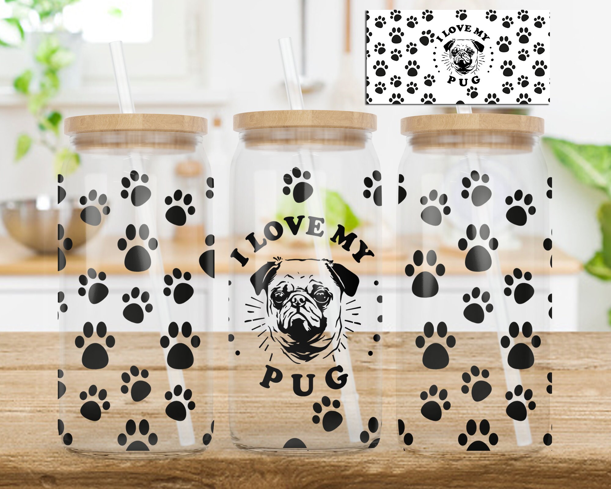 Pug Wrap Pug 16oz Libbey Glass Design Sublimation Design - Etsy