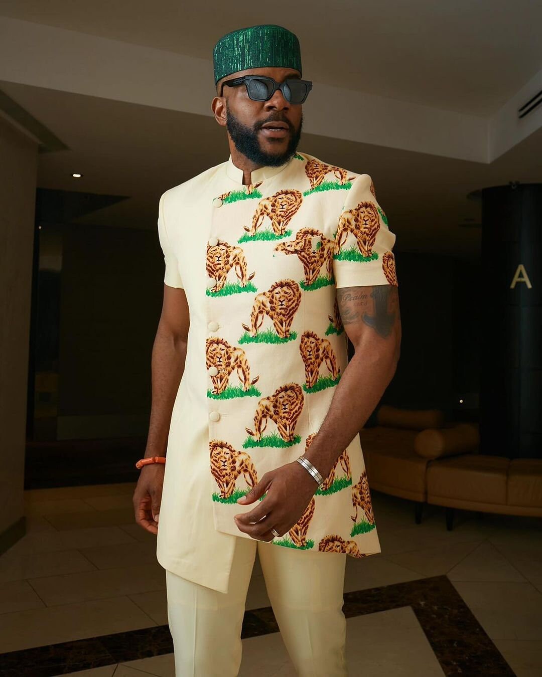 African Traditional Clothing With Lion Print, African Men's Kaftan/2 ...