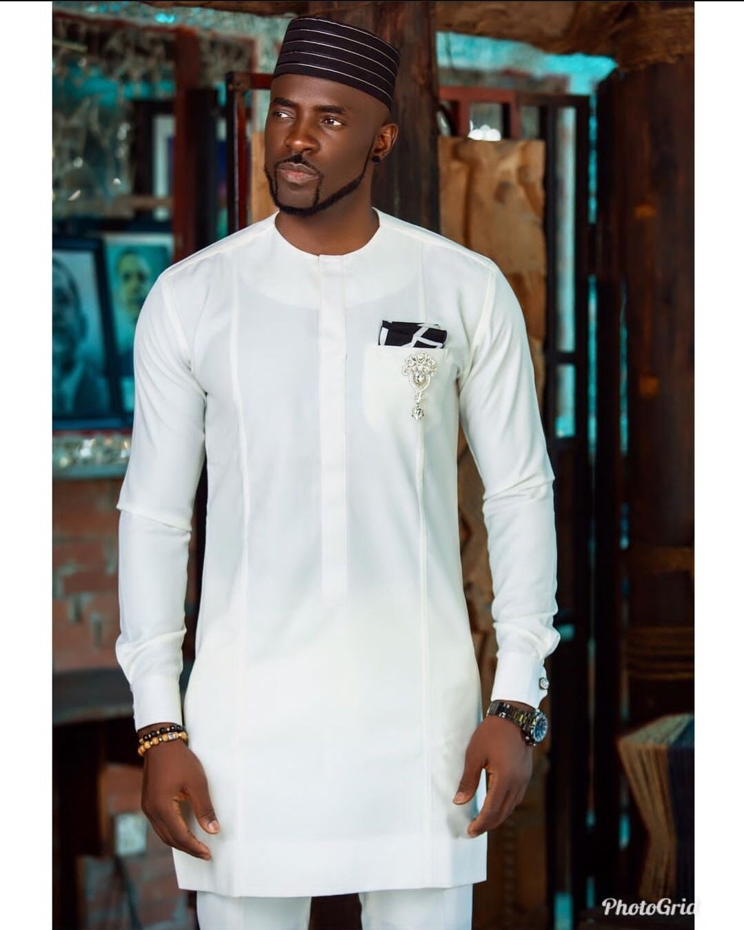 White African Men Kaftan, Men 2piece Promsuit, African Groom Outfit ...
